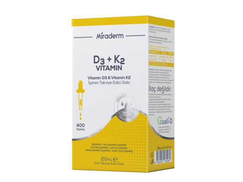 Miraderm D3 + K2 Vitamin Takviye Edici Gıda 20 ml | Bonaliva