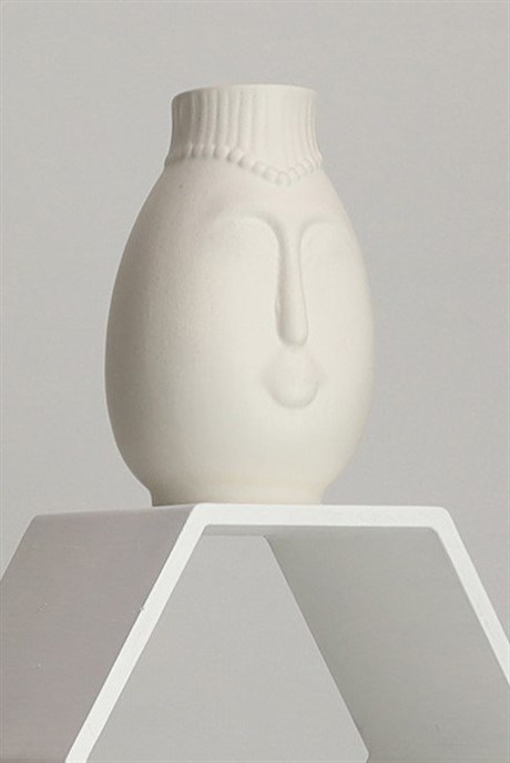 Ruddy Face İskandinav Seramik Vazo Dekoratif Obje Beyaz | Bonaliva